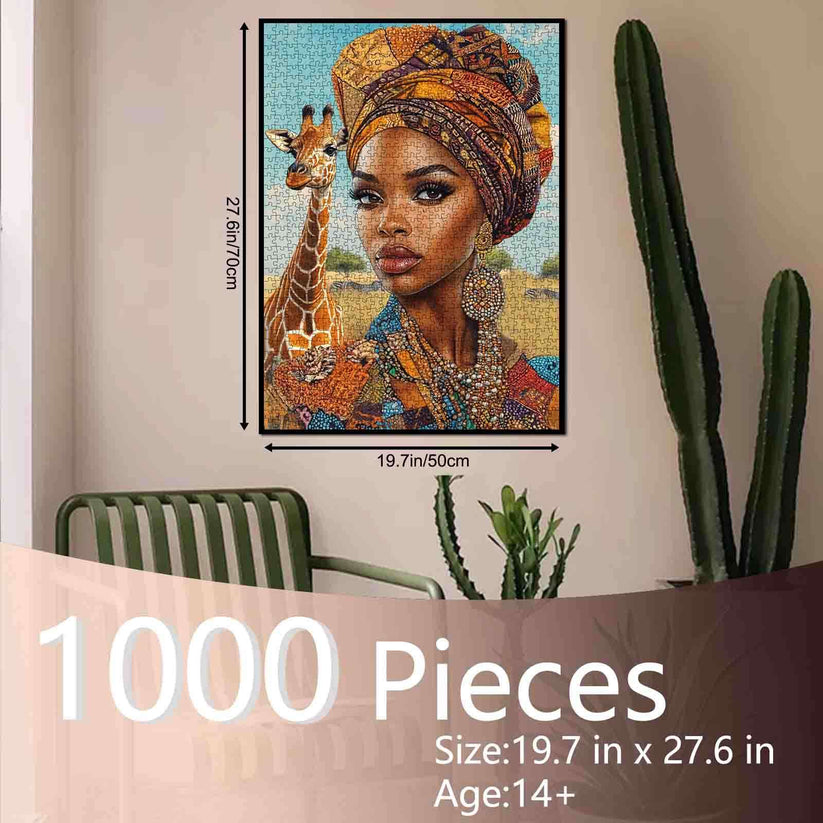 African Beauty with Giraffe Jigsaw Puzzle – Tucocoo