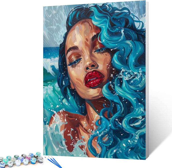 Black Girl with Sea Wave Hair Paint by Numbers – Tucocoo