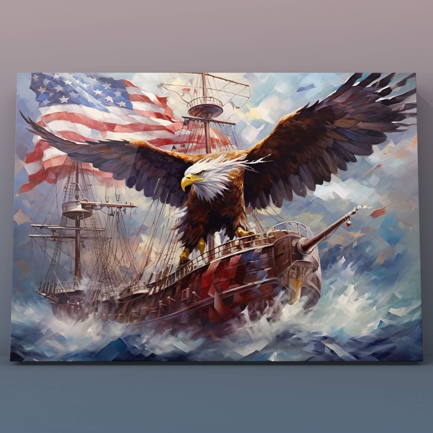 Bald Eagle on Ship with Flag Paint by Numbers – Tucocoo