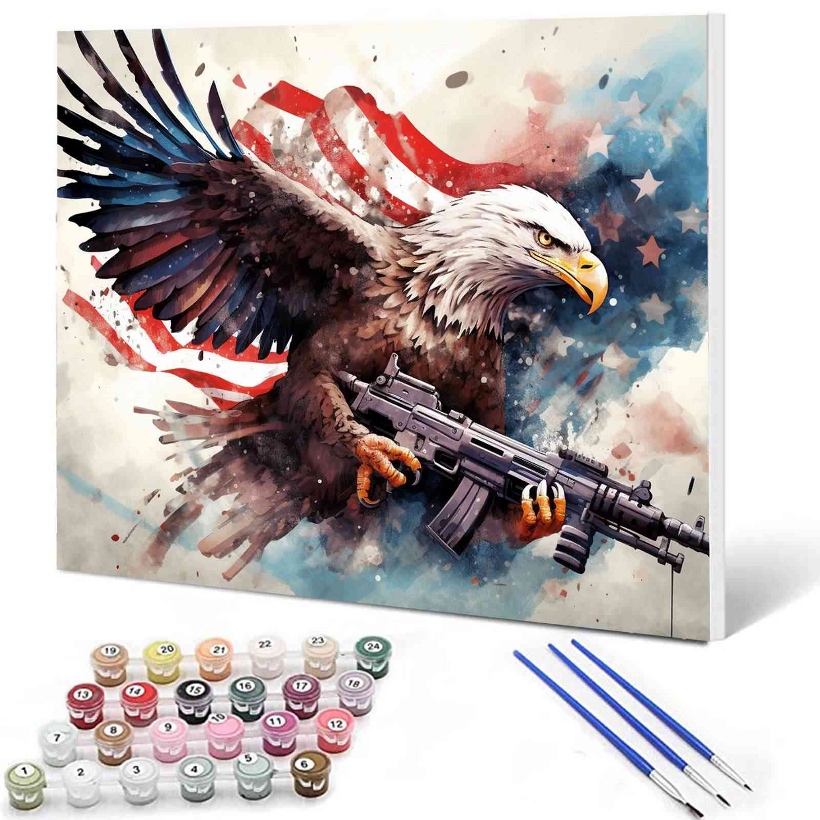 Bald Eagle Holding Rifle Paint by Numbers – Tucocoo