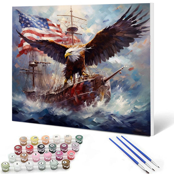 Bald Eagle on Ship with Flag Paint by Numbers – Tucocoo