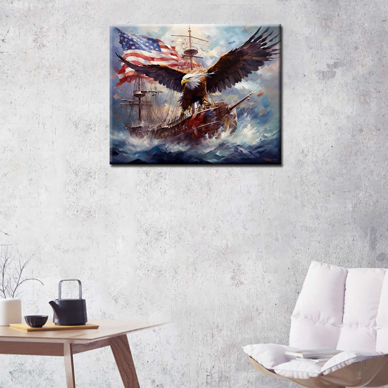 Bald Eagle on Ship with Flag Paint by Numbers – Tucocoo