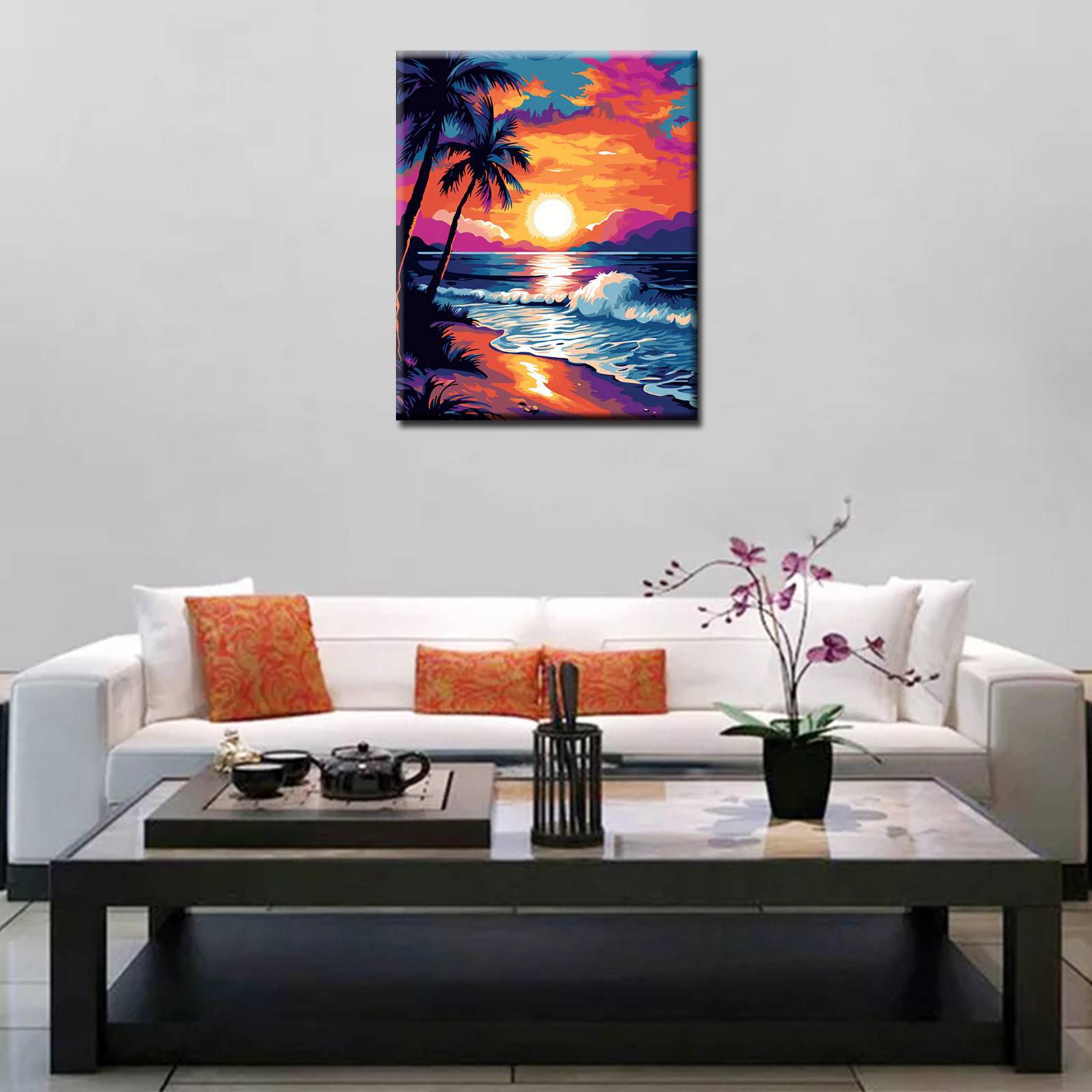 Vibrant Tropical Sunset Beach Paint by Numbers – Tucocoo