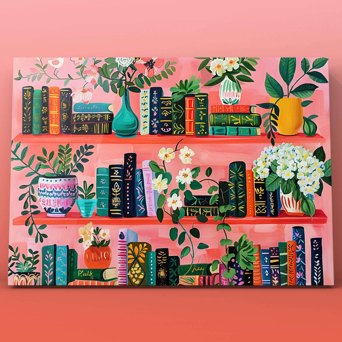 Vibrant Pink Shelves with Flowers Paint by Numbers – Tucocoo