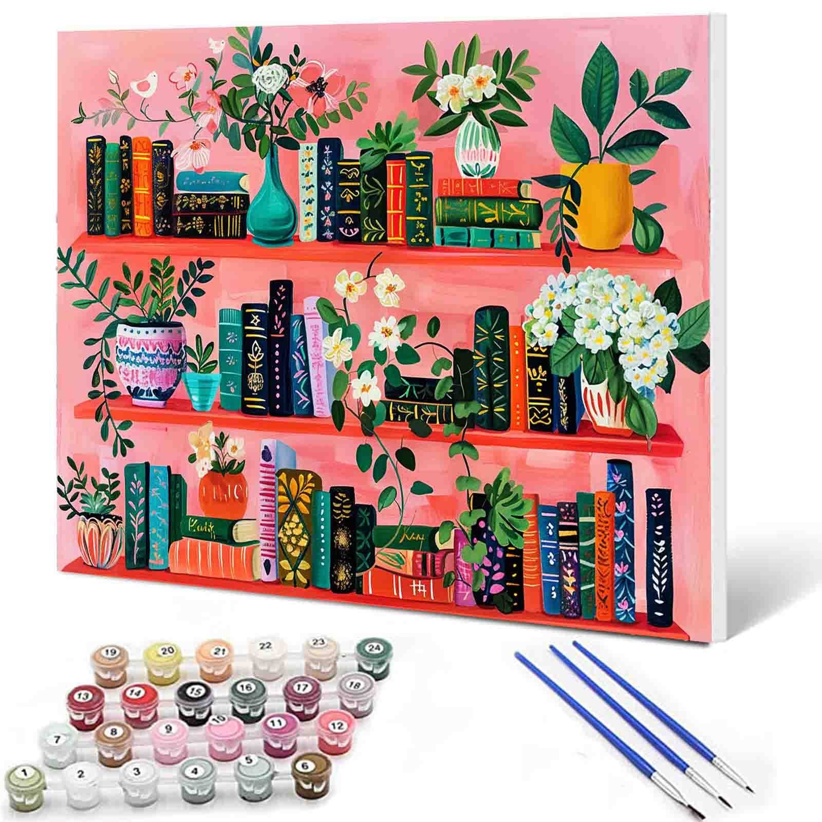 Vibrant Pink Shelves with Flowers Paint by Numbers – Tucocoo