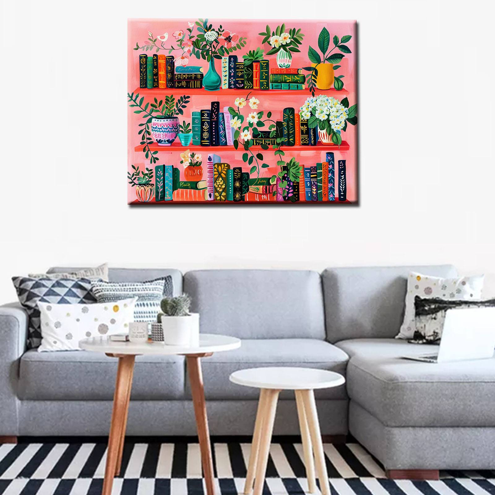 Vibrant Pink Shelves with Flowers Paint by Numbers – Tucocoo