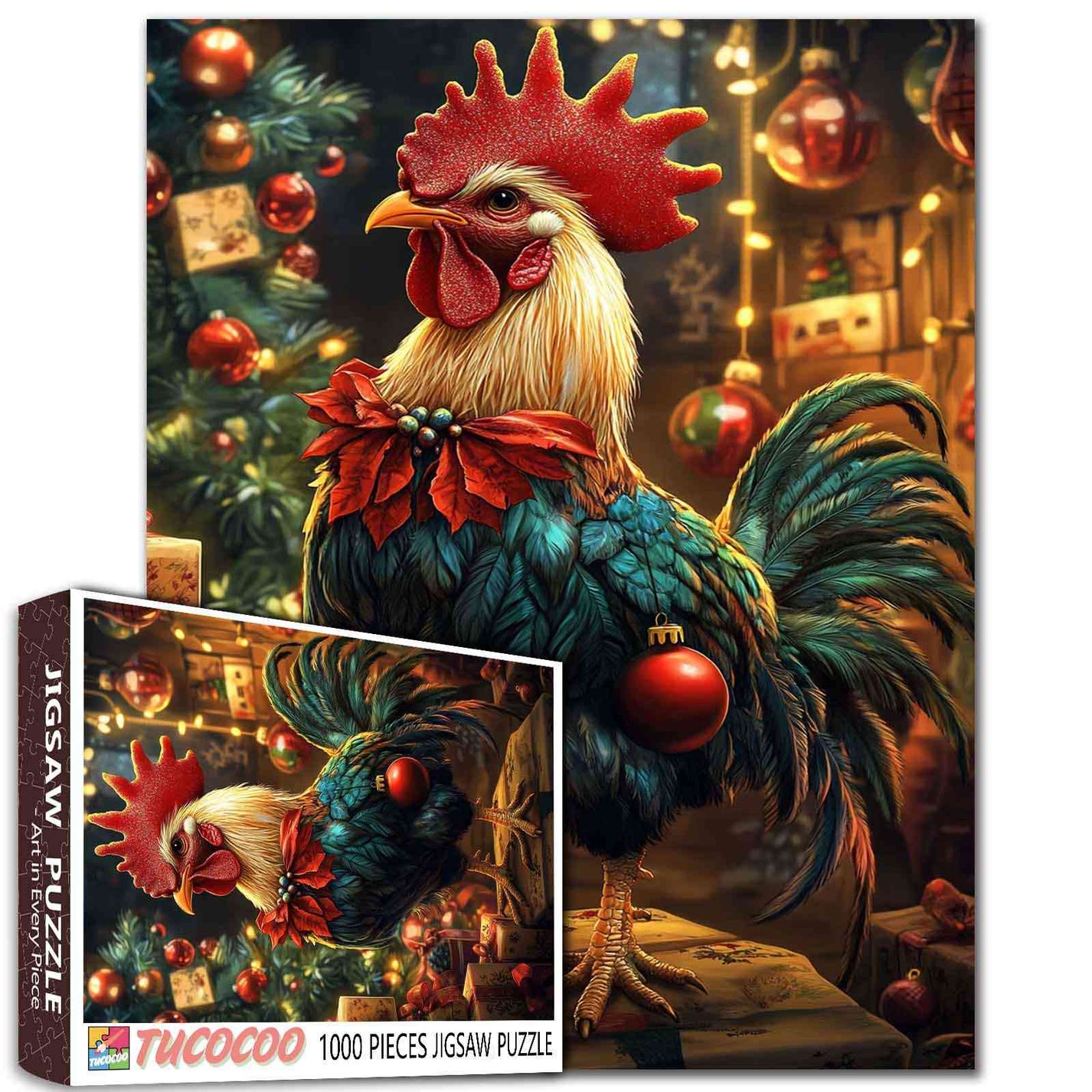 Christmas Rooster Celebration Jigsaw Puzzle – Tucocoo
