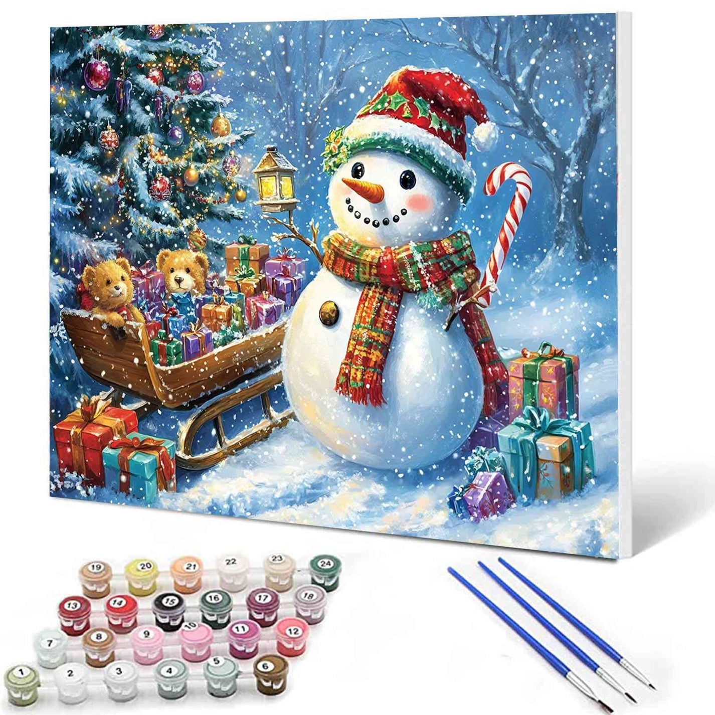 Snowman Delivering Gifts Paint by Numbers – Tucocoo