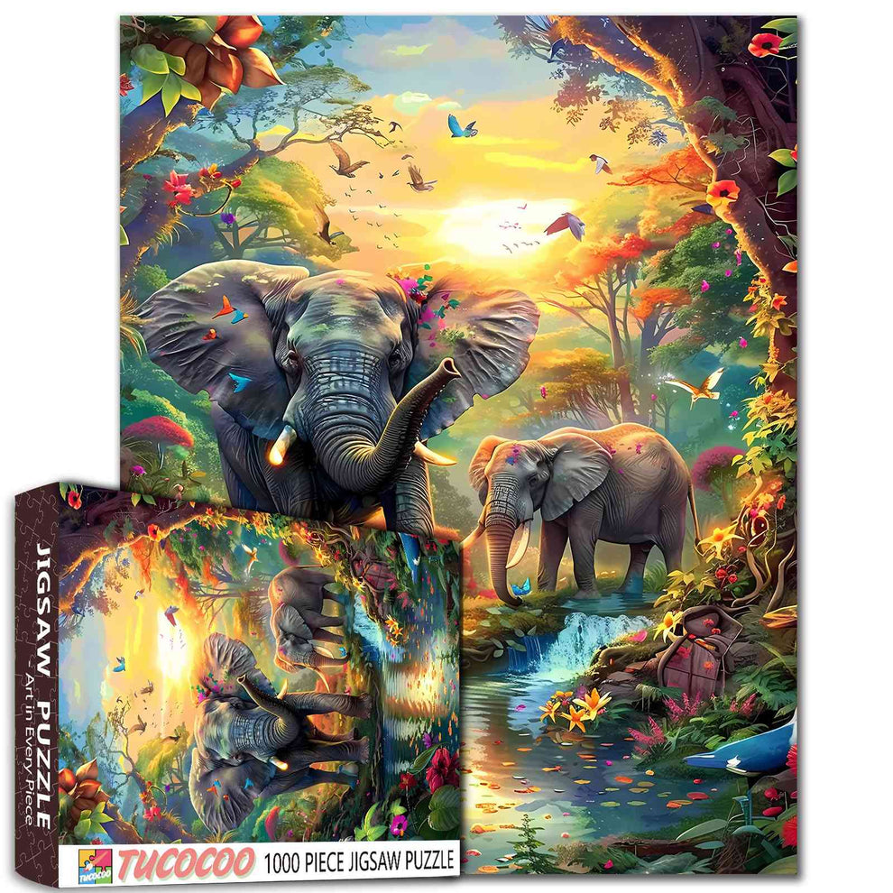 Colorful Elephants in Jungle Jigsaw Puzzles – Tucocoo