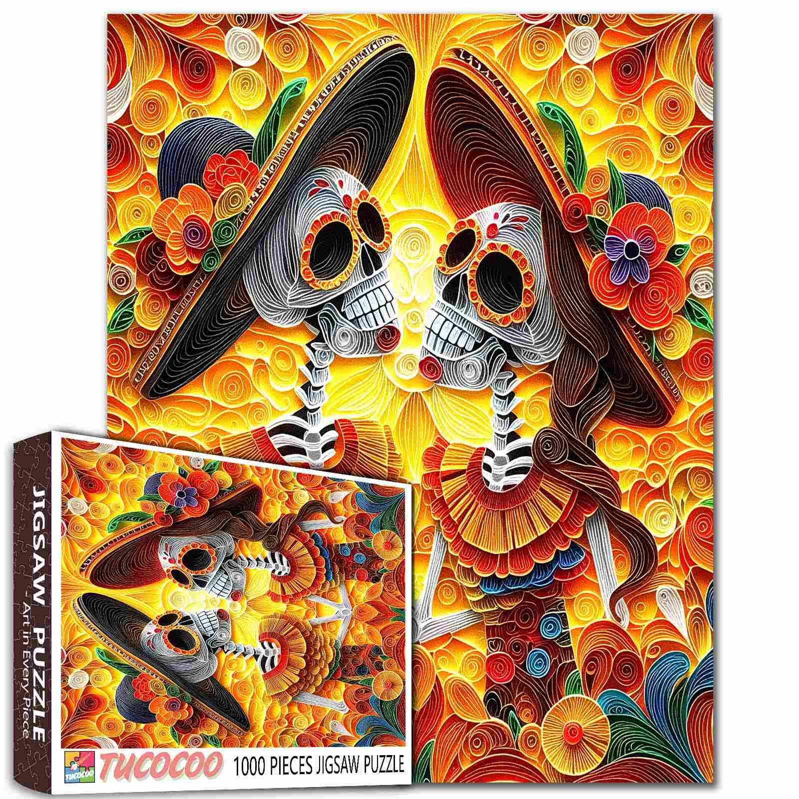 Colorful Skeleton Couple Day of the Dead Jigsaw Puzzle – Tucocoo