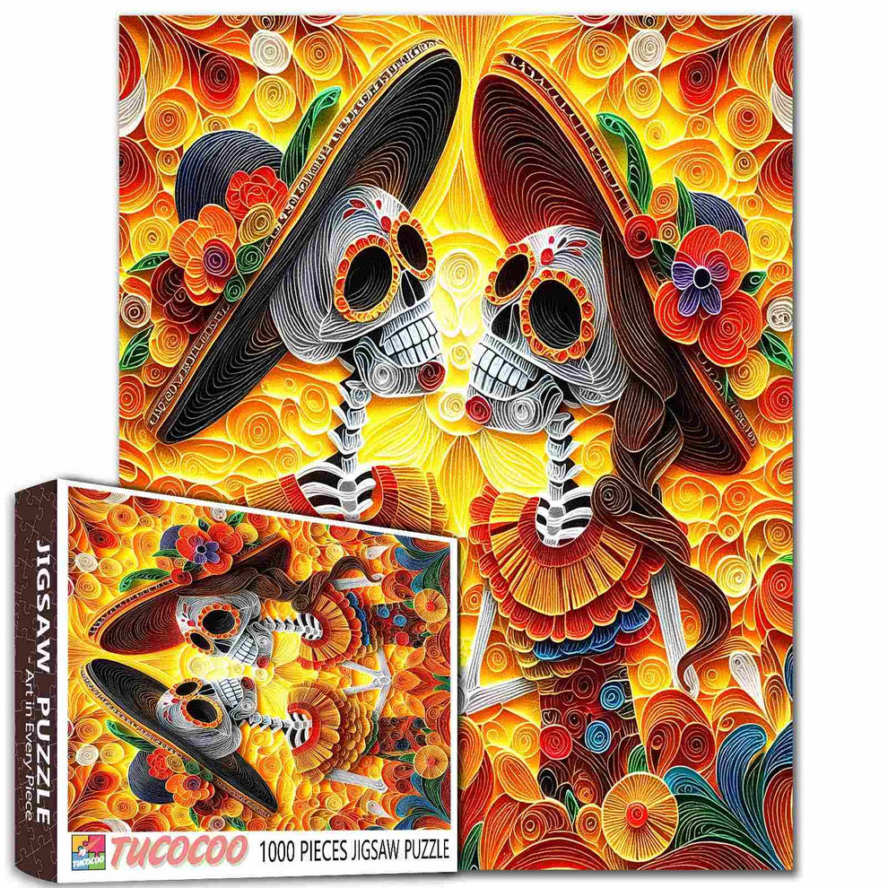 Colorful Skeleton Couple Day of the Dead Jigsaw Puzzle – Tucocoo
