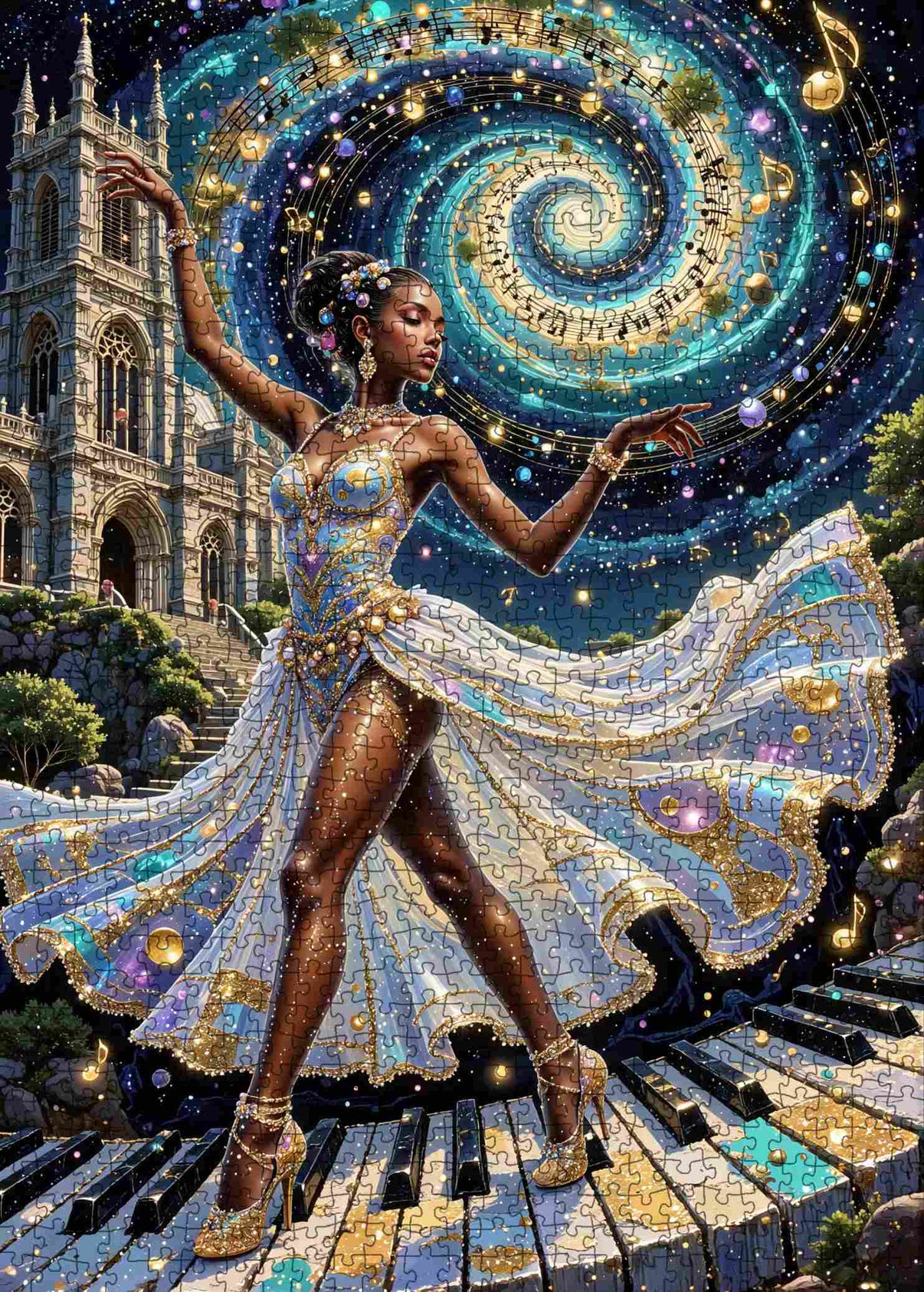 Cosmic Ballet Dancer Under Starry Spiral Jigsaw Puzzle – Tucocoo