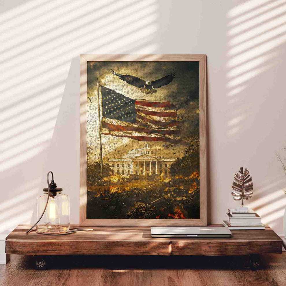 Eagle Over American Flag and White House Jigsaw Puzzle – Tucocoo