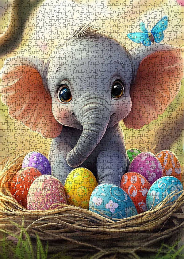 Easter Bunny Elephant with Colorful Eggs Jigsaw Puzzle – Tucocoo