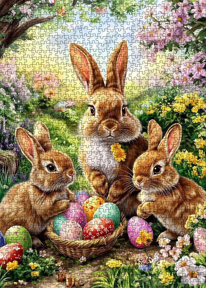 Easter Bunny Family with Colorful Eggs Jigsaw Puzzle – Tucocoo