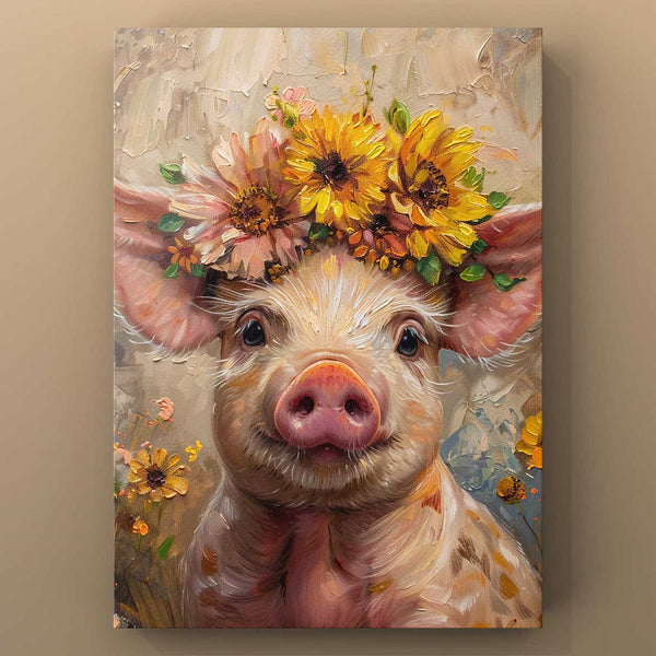 Piglet with Sunflower Crown Canvas Wall Art – Tucocoo