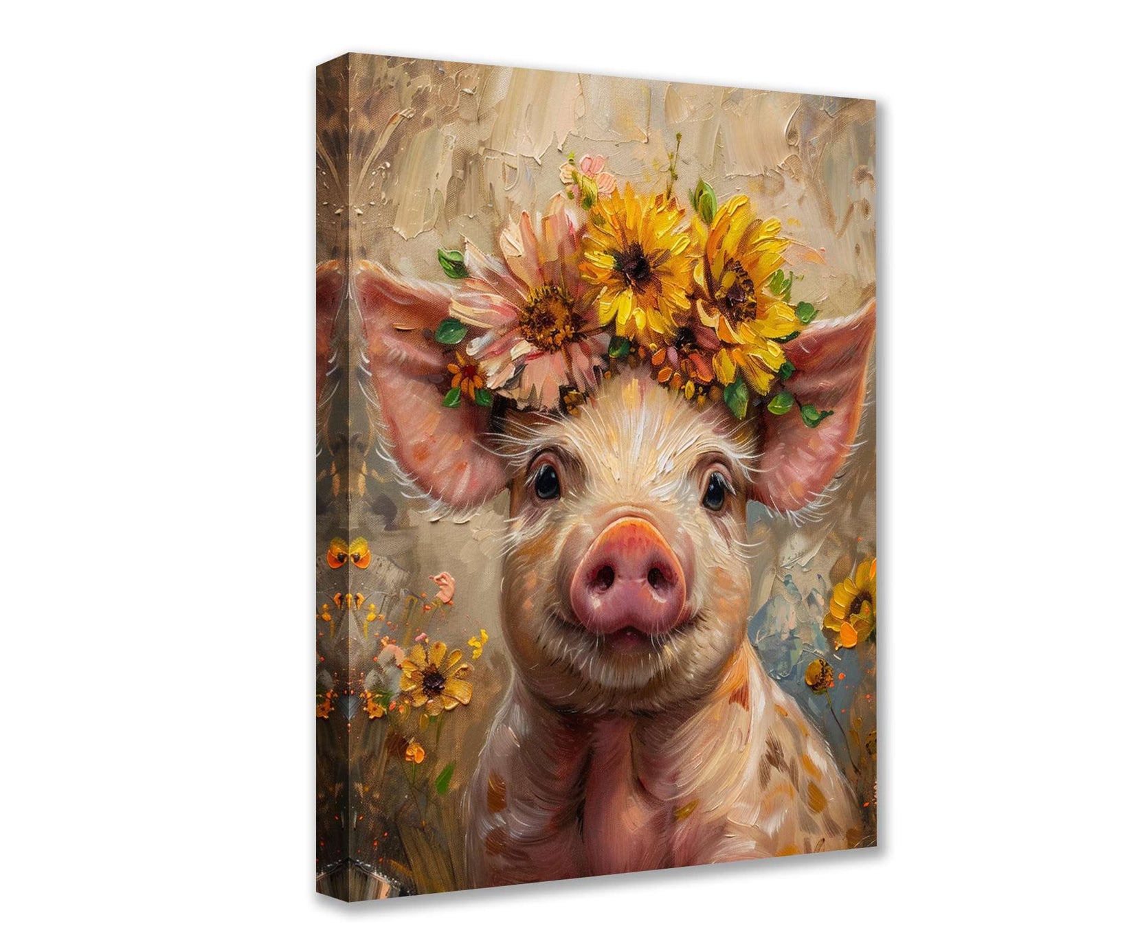 Piglet with Sunflower Crown Canvas Wall Art – Tucocoo