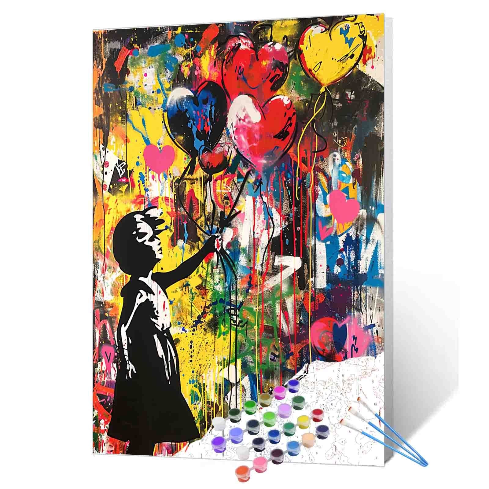 Girl with Heart Balloons Graffiti Paint by Numbers – Tucocoo