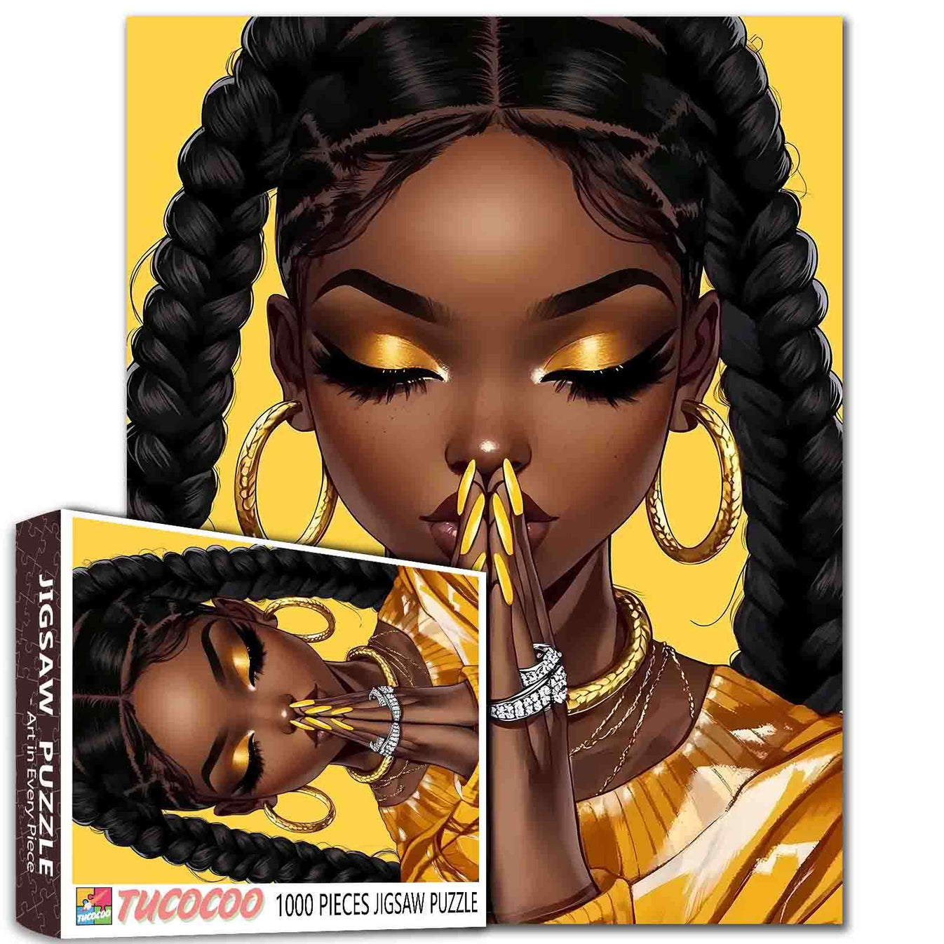 Golden Elegance African-American Beauty Jigsaw Puzzle – Tucocoo
