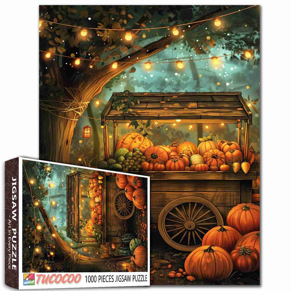 Pumpkin Harvest Market Night Jigsaw Puzzle – Tucocoo