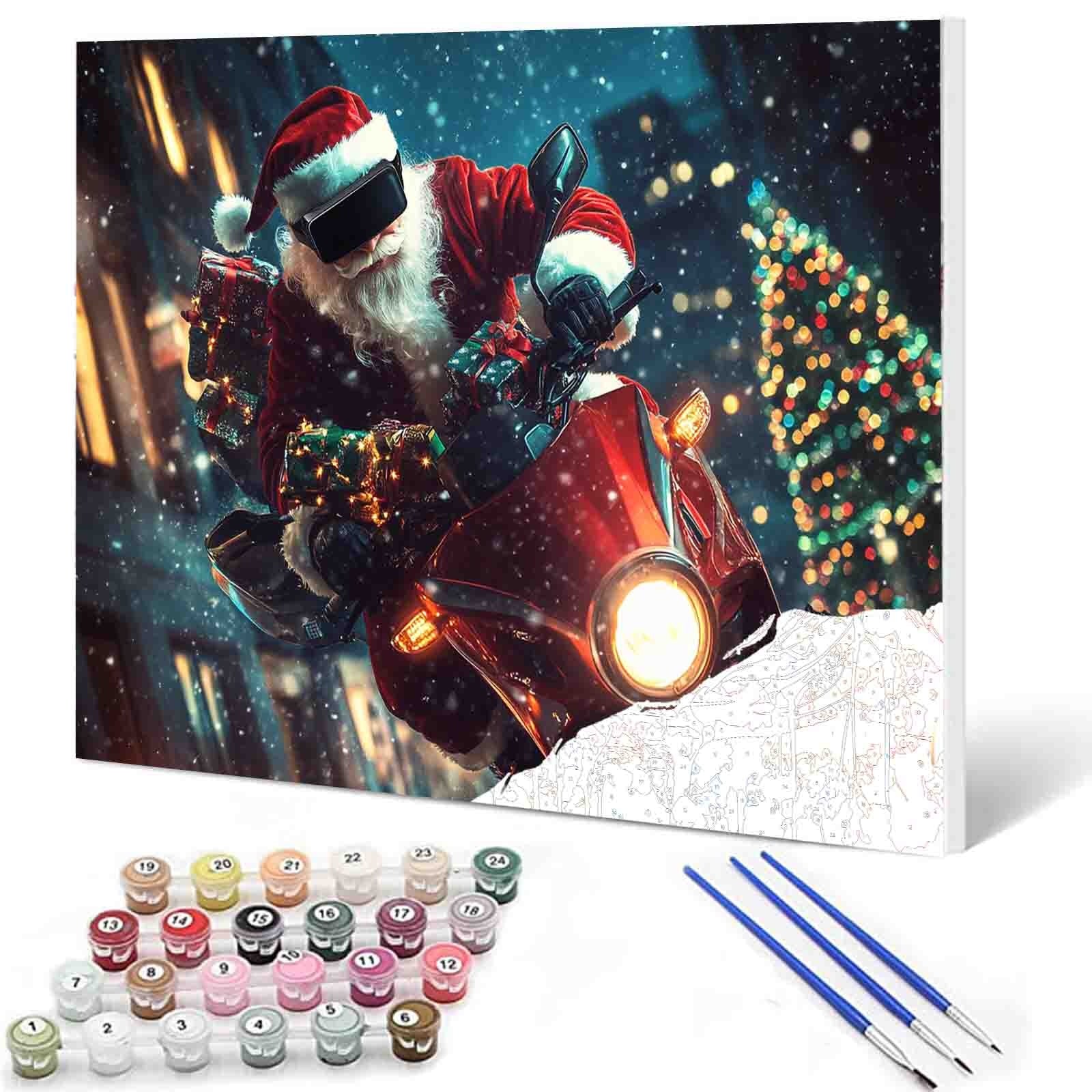 Santa on Red Motorcycle Paint by Numbers – Tucocoo