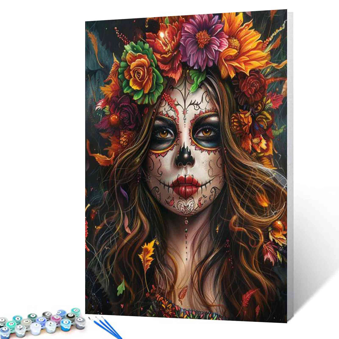 Autumn Floral Skull Woman Paint by Numbers – Tucocoo