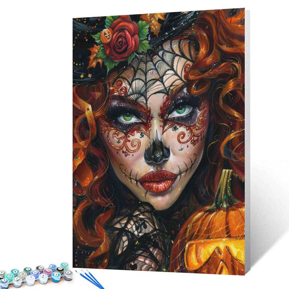 Enchanting Red-Haired Skull Woman Paint by Numbers – Tucocoo
