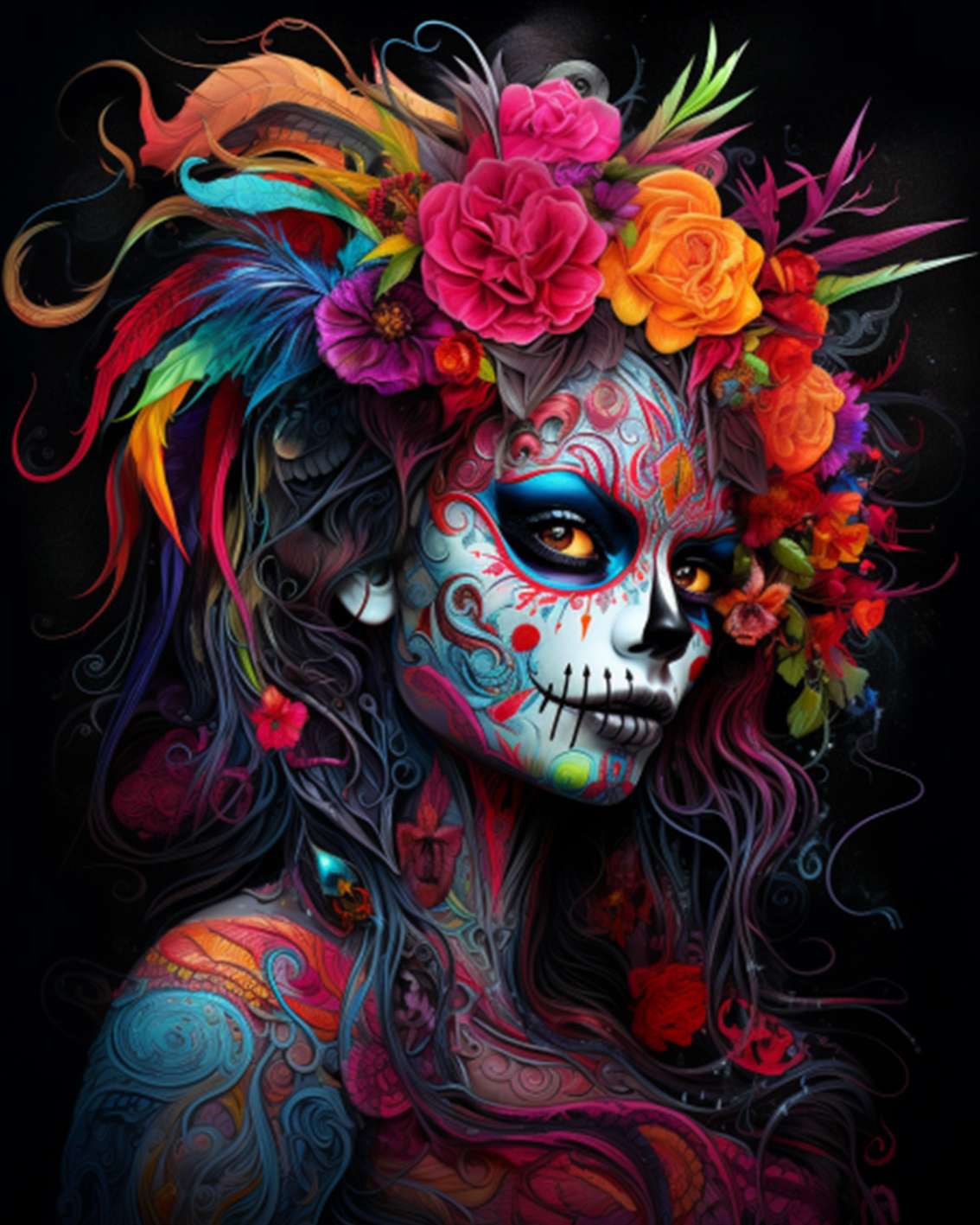 Vibrant Floral Skull Goddess Paint by Numbers – Tucocoo