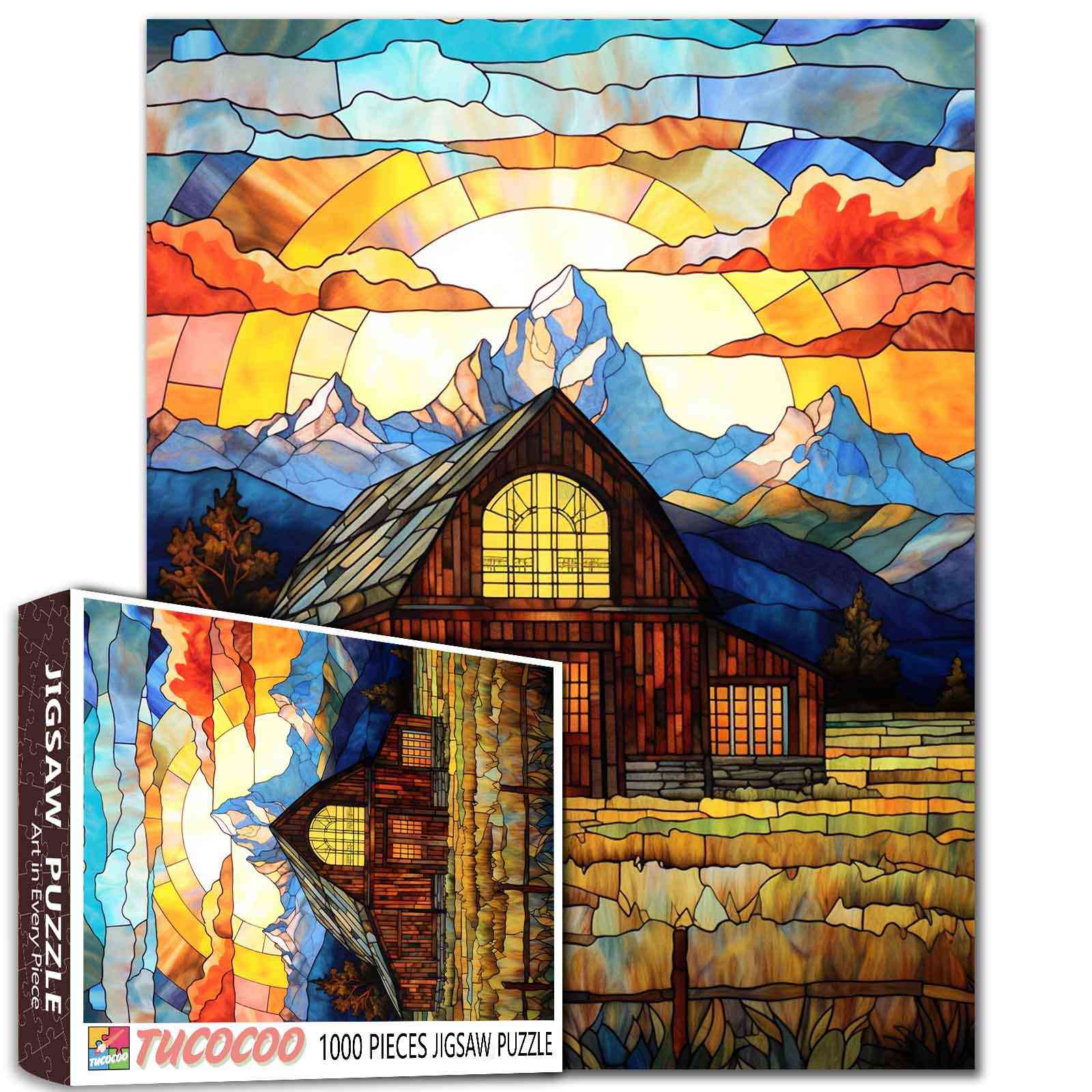 Stained Glass Mountain Barn Jigsaw Puzzle – Tucocoo