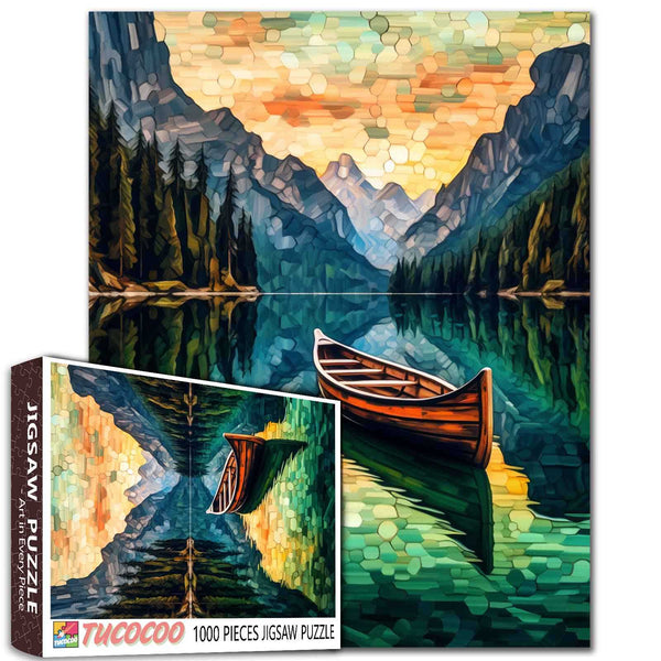 Stained Glass Mountain Lake Jigsaw Puzzle – Tucocoo