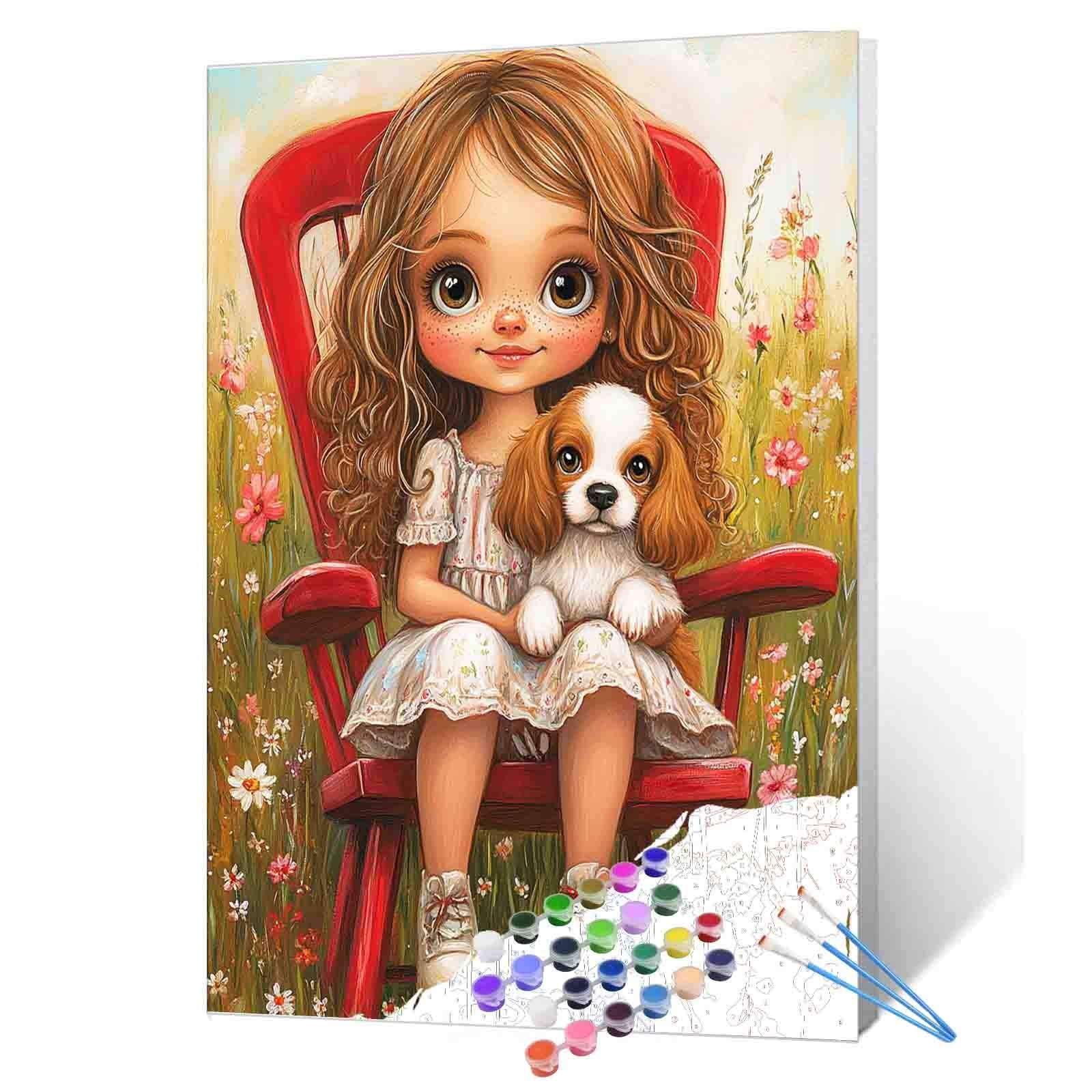 Sweet Girl and Puppy Paint by Numbers – Tucocoo