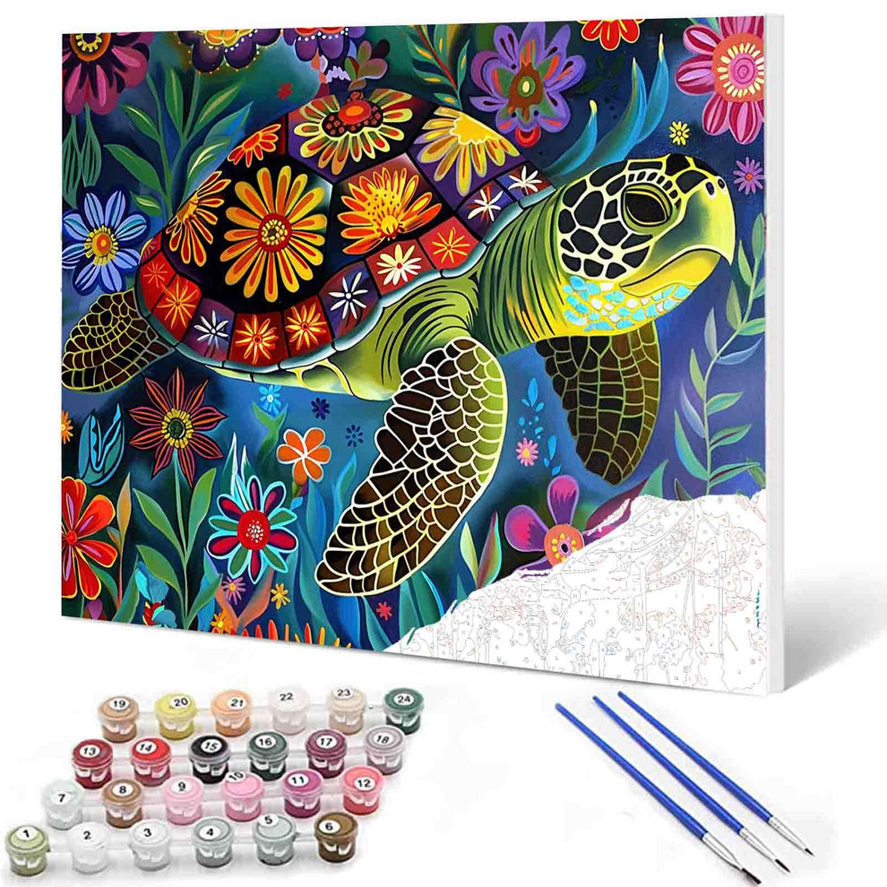 Tropical Floral Sea Turtle Paint by Numbers – Tucocoo