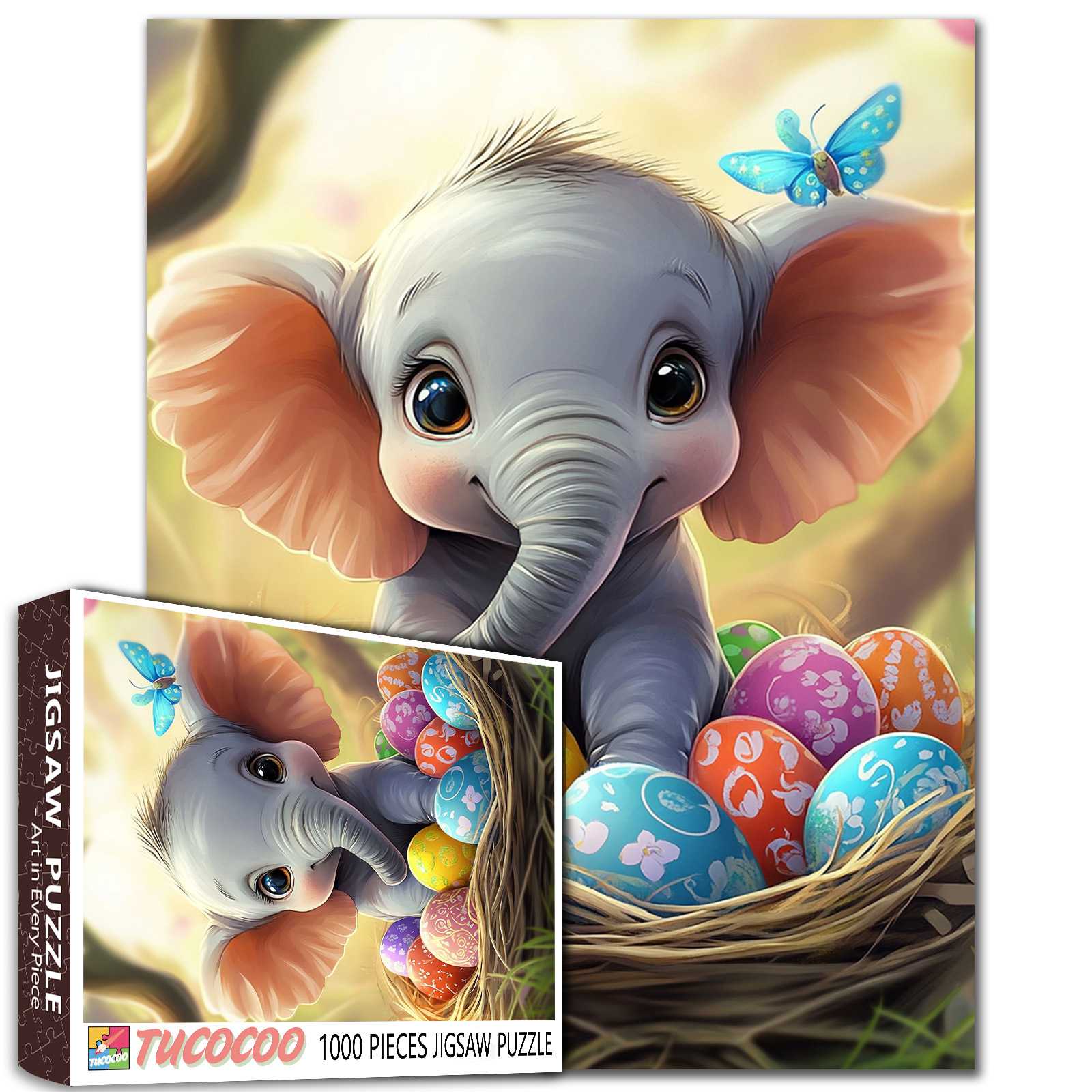 Easter Bunny Elephant with Colorful Eggs Jigsaw Puzzle – Tucocoo