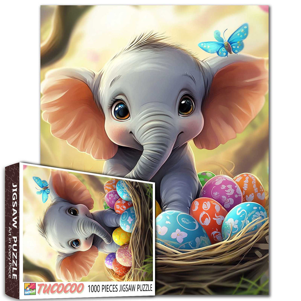 Easter Bunny Elephant with Colorful Eggs Jigsaw Puzzle – Tucocoo