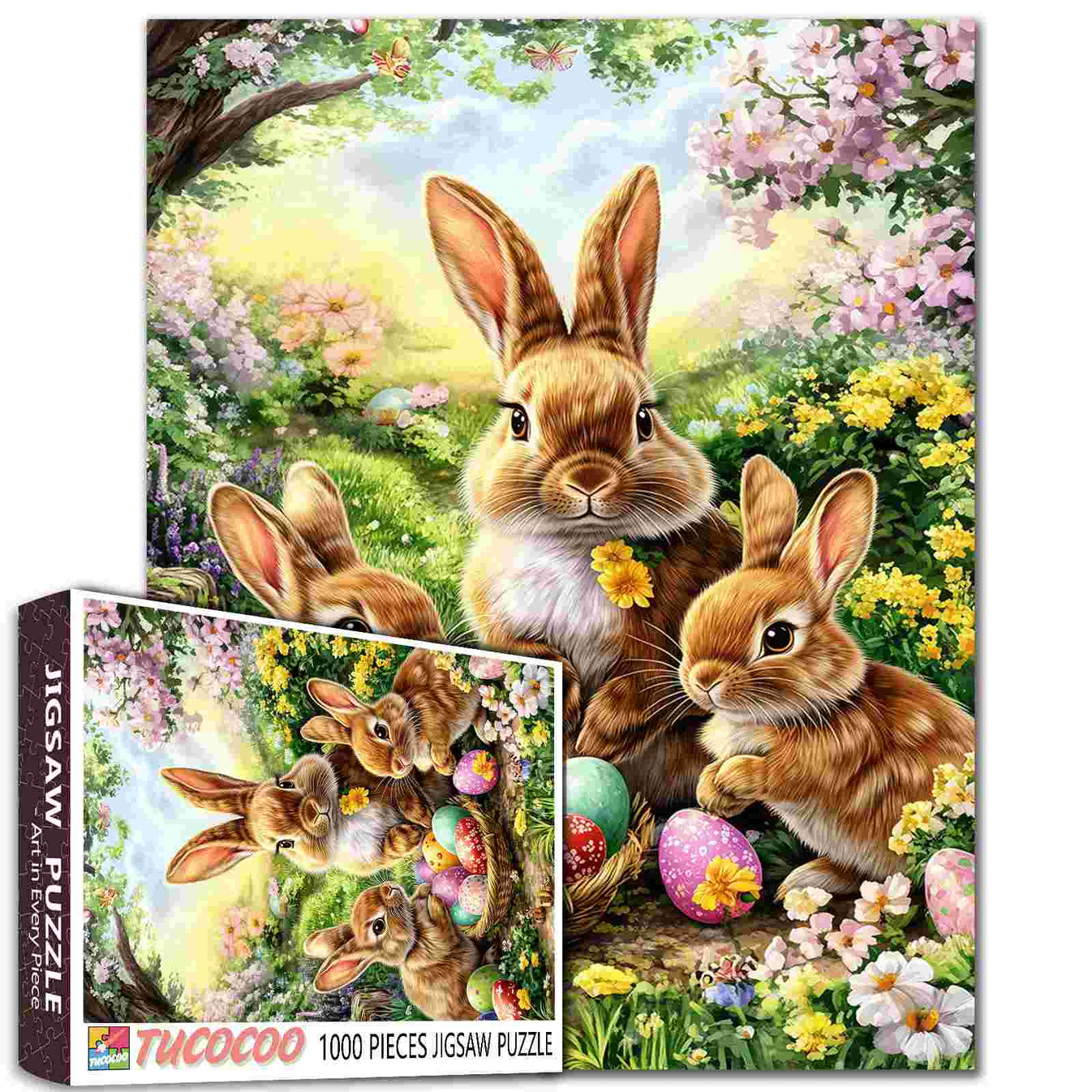 Easter Bunny Family with Colorful Eggs Jigsaw Puzzle – Tucocoo