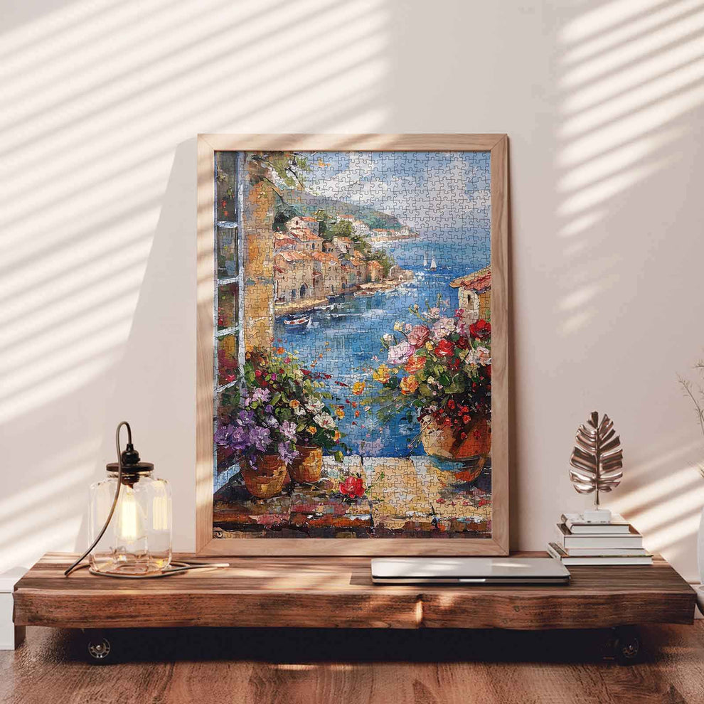 Window View Mediterranean Town Jigsaw Puzzle – Tucocoo