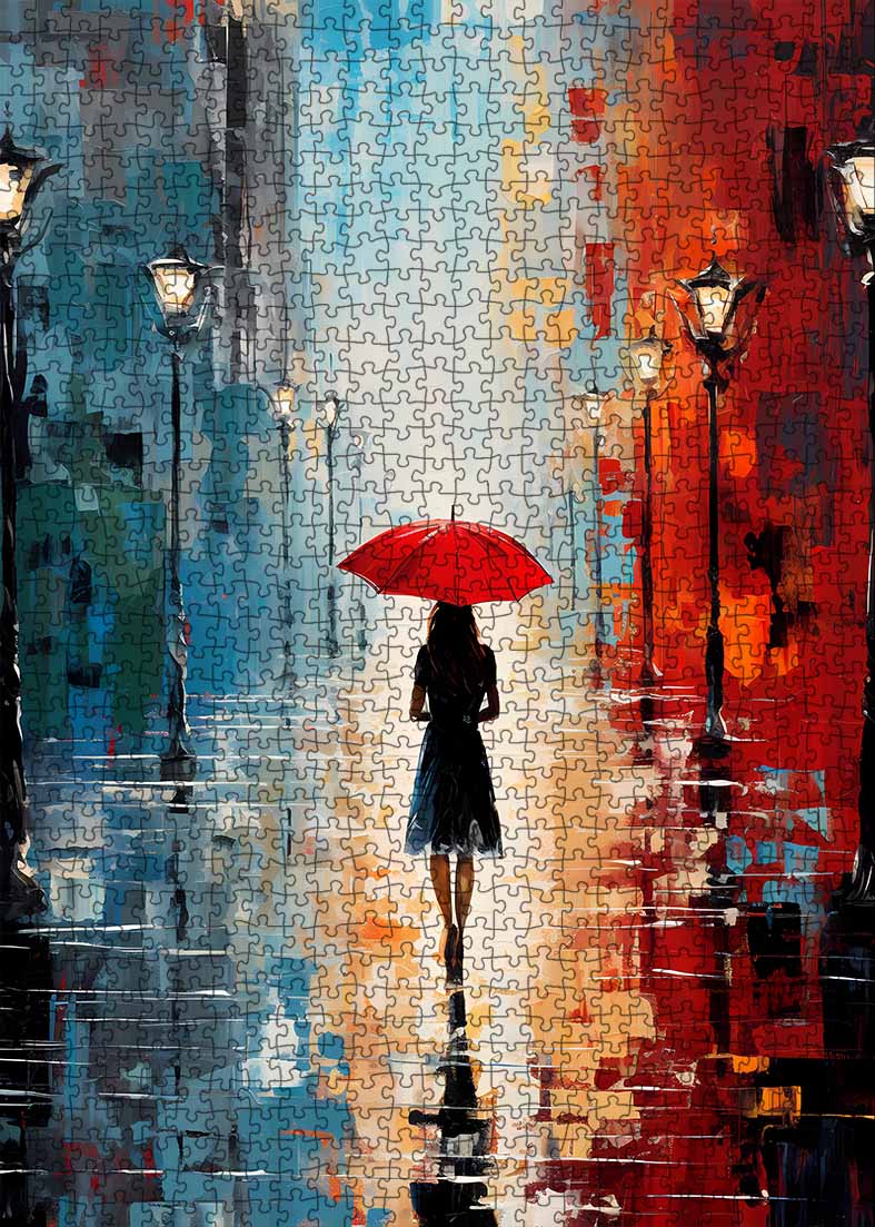 Red Umbrella in the Rain Jigsaw Puzzle – Tucocoo